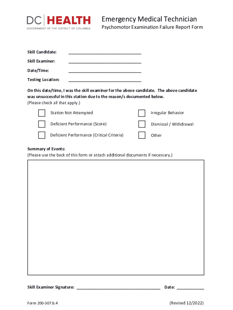 Fillable Online Emergency Medical Technician Psychomotor Examination ...