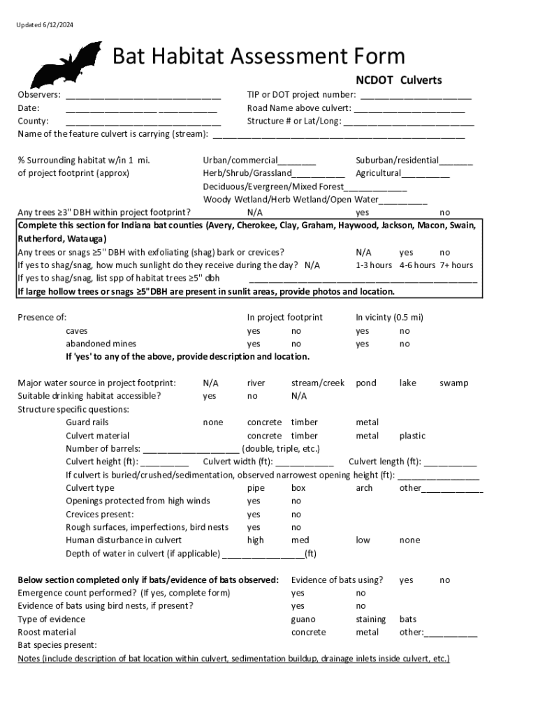 Fillable Online Bat Habitat Assessment Form Fax Email Print - pdfFiller
