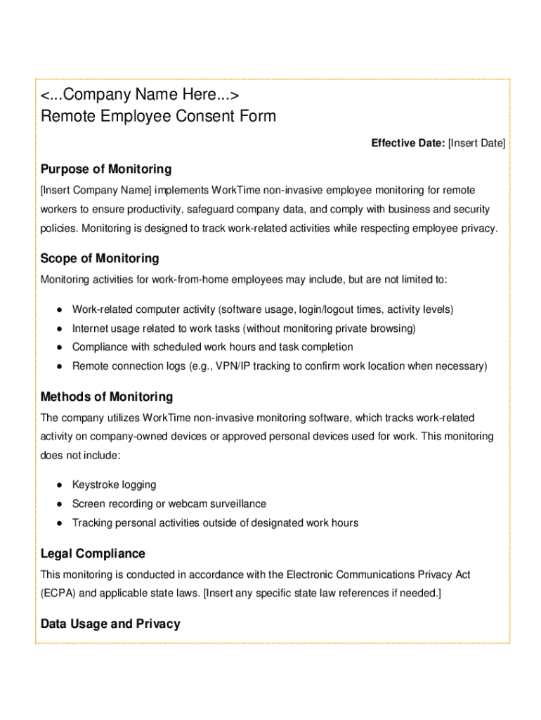 Fillable Online Remote Employee Consent Form Fax Email Print - pdfFiller