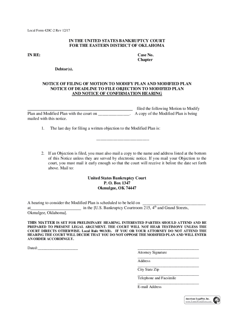 Fillable Online Notice of Filing of Motion to Modify Plan and Modified ...