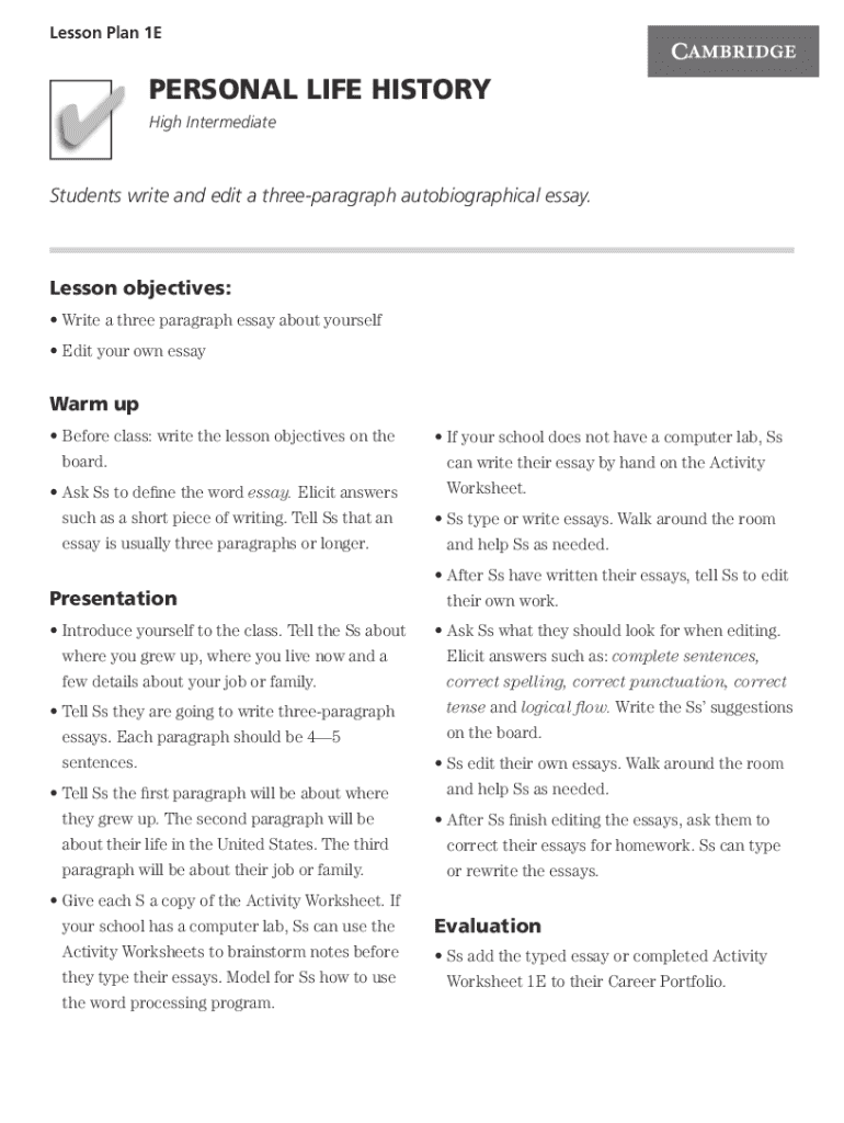 Fillable Online Lesson Plans for High Intermediate Level Fax Email Print - pdfFiller