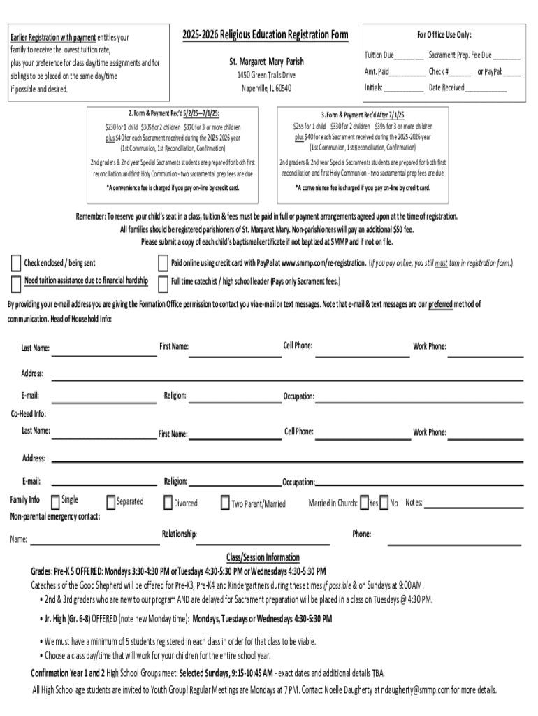 Fillable Online 2025-2026 Religious Education Registration Fax Email ...