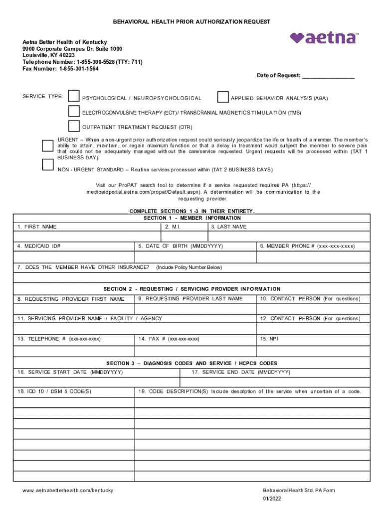 Fillable Online Behavioral Health Prior Authorization Request Fax Email Print - pdfFiller