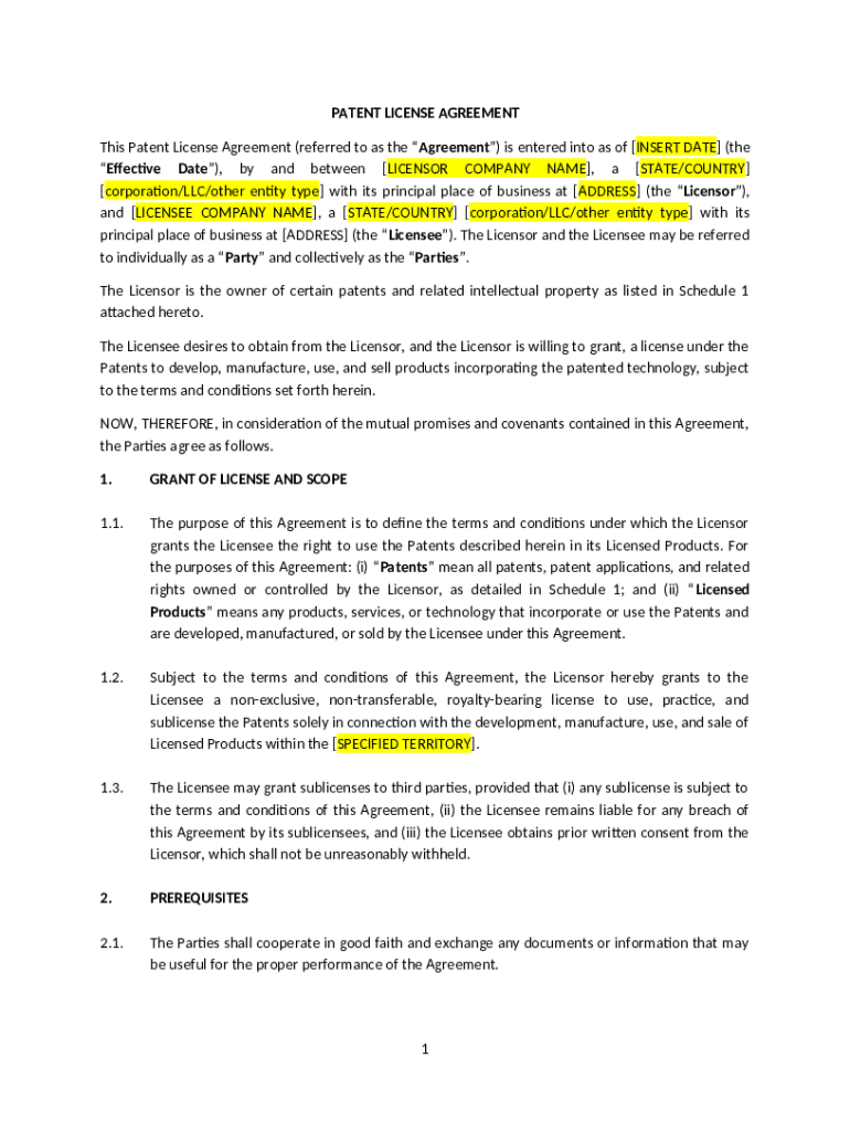 Patent License Agreement Doc Template | pdfFiller