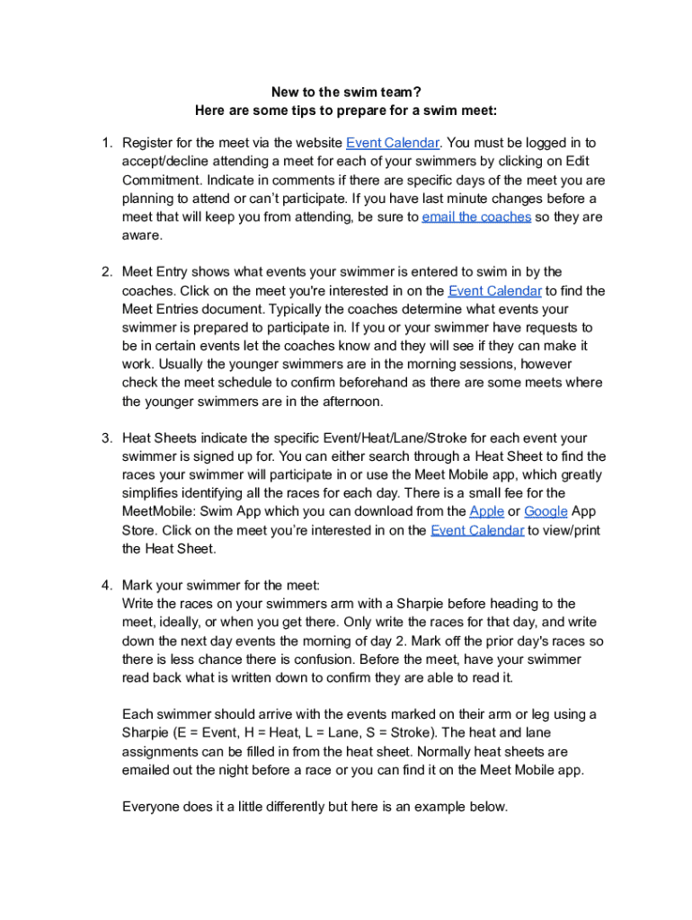 Fillable Online Swim Meet Preparation Tips Fax Email Print - pdfFiller