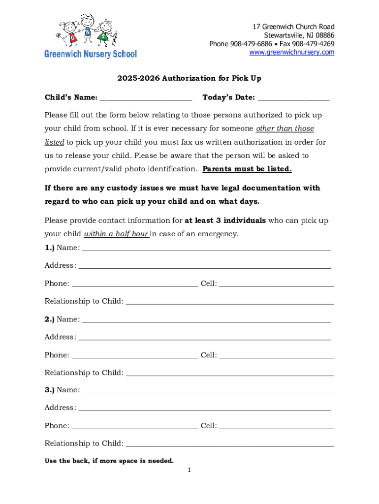 Fillable Online Authorization for Pick up Form Fax Email Print - pdfFiller