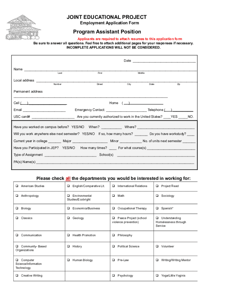 Fillable Online Joint Educational Project - Employment Application for ...