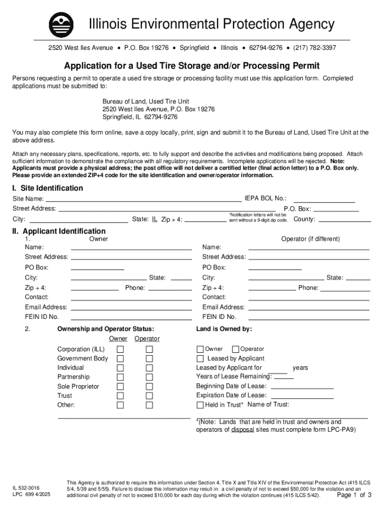 Fillable Online Application for a Used Tire Storage and/or Processing Permit Fax Email Print ...