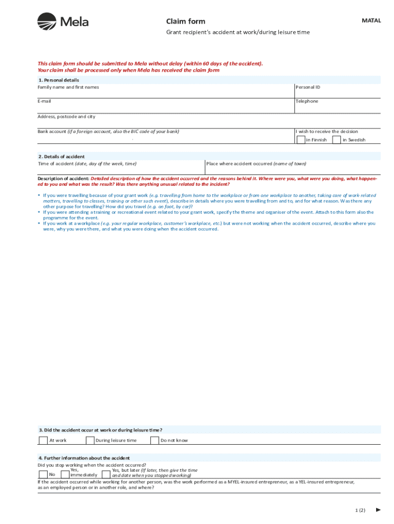 Fillable Online Grant Recipient’s Accident at Work/during Leisure Time Fax Email Print - pdfFiller