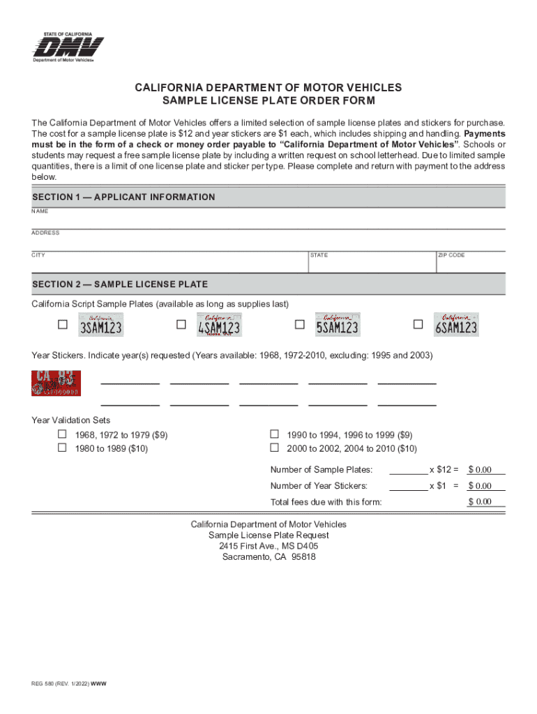 Fillable Online California Sample License Plate Order Fax Email Print ...