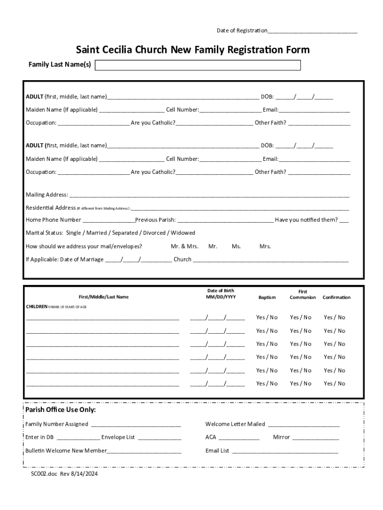 Fillable Online New Family Registration Form Fax Email Print - pdfFiller
