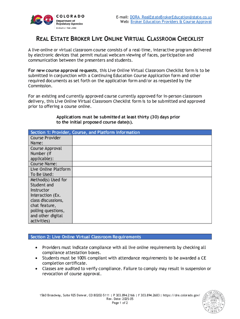 Fillable Online Real Estate Broker Live Online Virtual Classroom ...