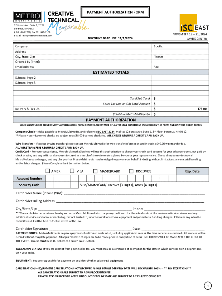 Fillable Online Payment Authorization for Metromultimedia Services Fax Email Print - pdfFiller
