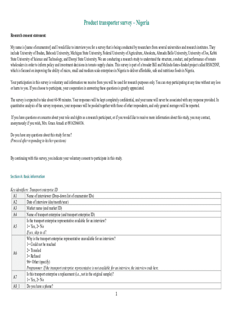 Fillable Online Product Transporter Survey Fax Email Print - pdfFiller