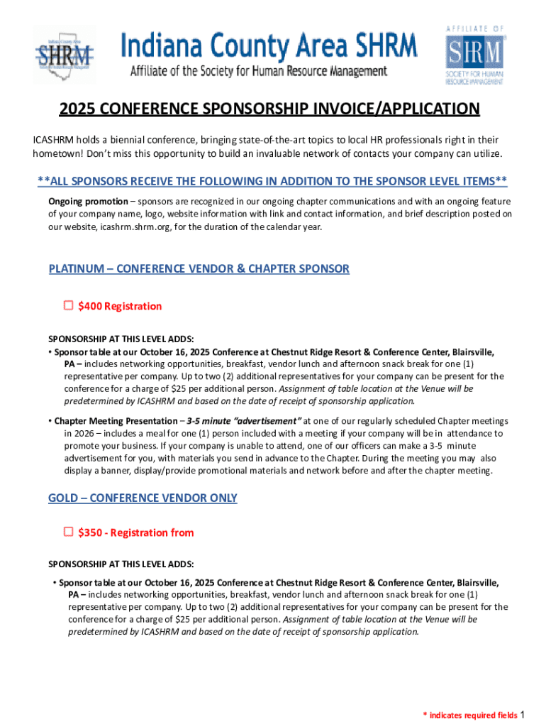 Fillable Online 2025 Conference Sponsorship Invoice/application Fax ...