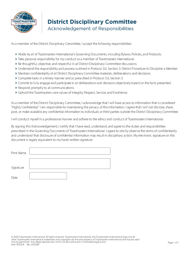 Fillable Online District Disciplinary Committee Acknowledgement Fax Email Print - pdfFiller