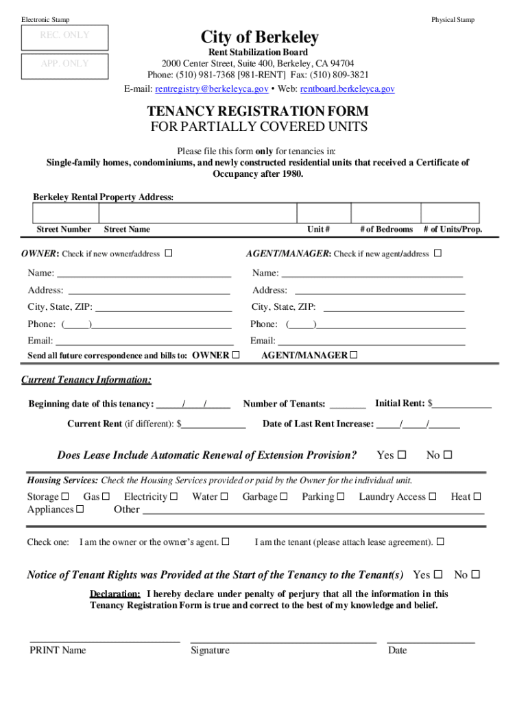 Fillable Online Tenancy Registration for Partially-covered Units Fax ...