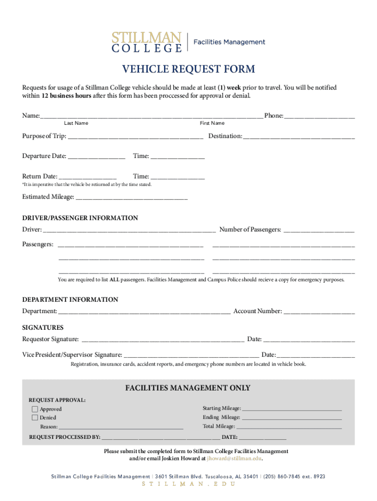 Fillable Online Vehicle Request Form Fax Email Print - pdfFiller