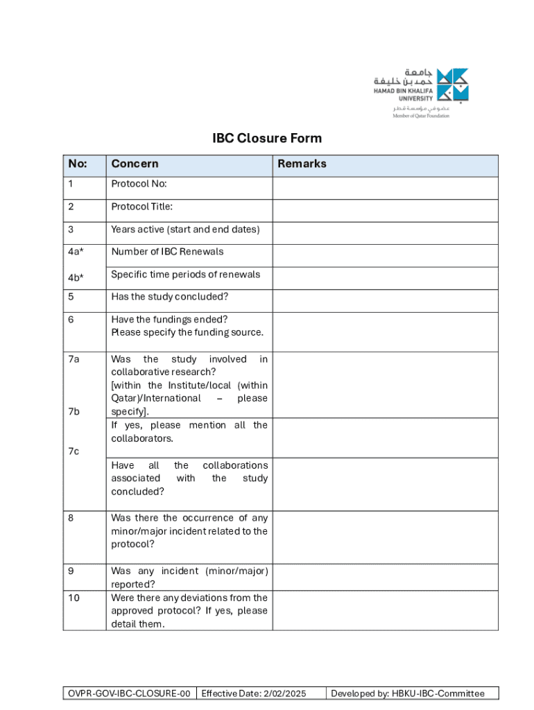 Fillable Online Ibc Closure Form Fax Email Print - pdfFiller