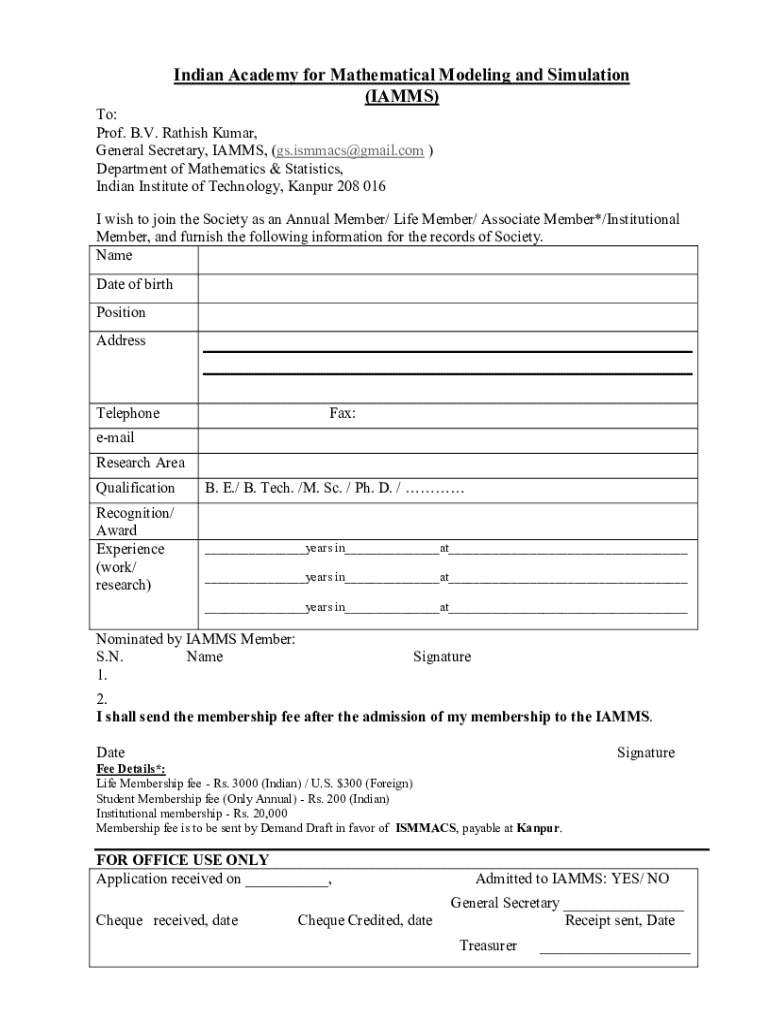 Fillable Online Membership Application Form for Iamms Fax Email Print ...