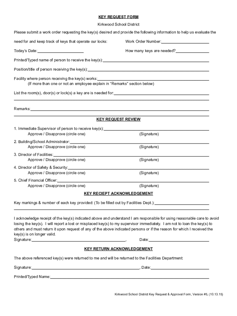 Fillable Online Kirkwood School District Key Request & Approval Form ...