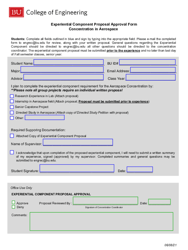 Fillable Online Experiential Component Proposal Approval Fax Email ...