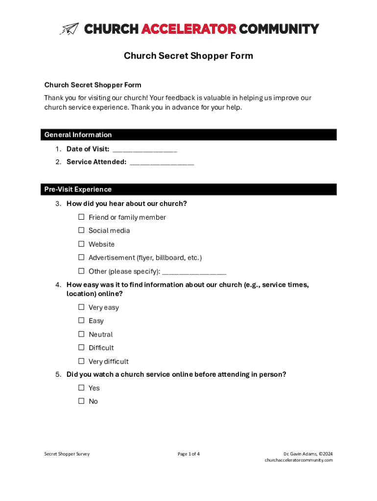 Fillable Online Church Secret Shopper Form Fax Email Print - pdfFiller