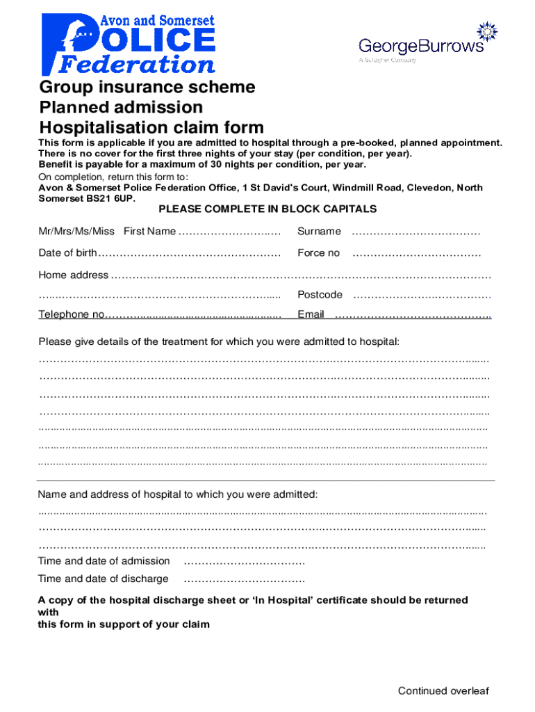 Fillable Online Group Insurance Scheme - Hospitalisation Claim Fax ...