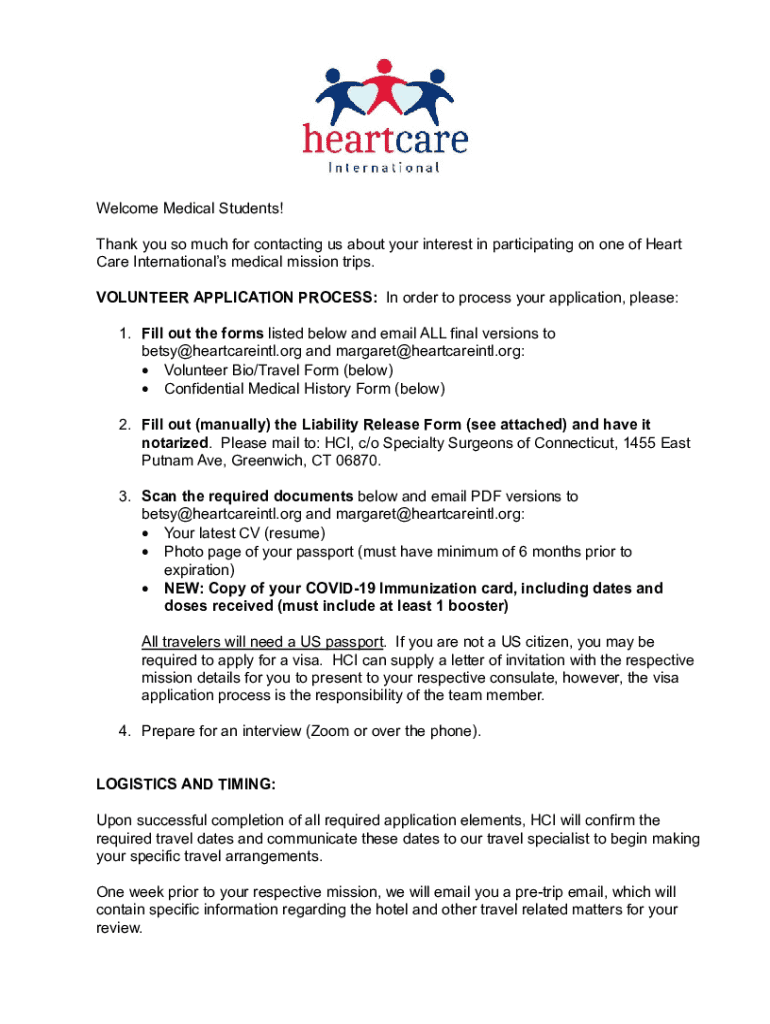 Fillable Online Heart Care International Volunteer Application Process Fax Email Print - pdfFiller