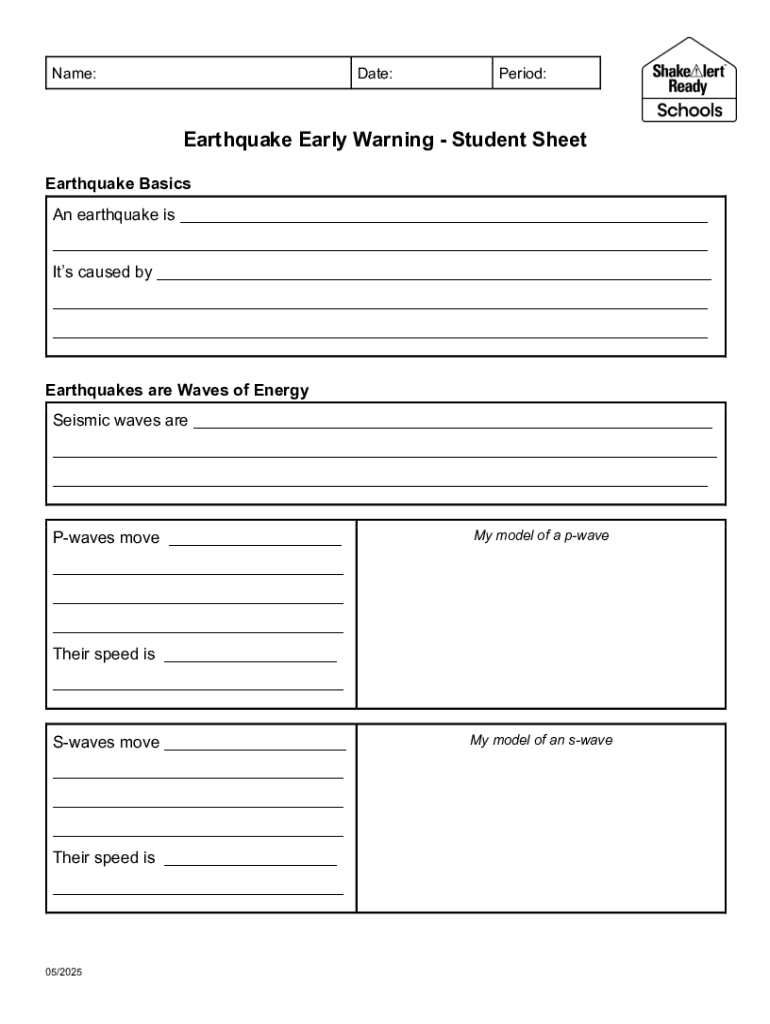 Fillable Online Earthquake Early Warning - Student Sheet Fax Email ...