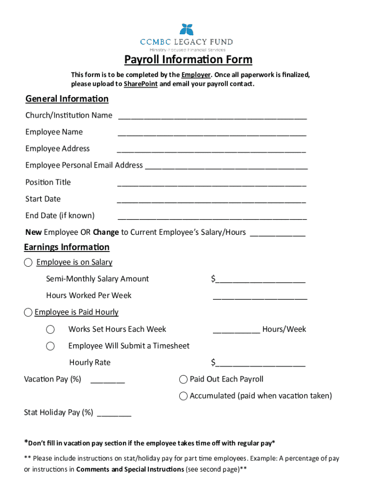 Fillable Online Payroll Information Submission Fax Email Print - pdfFiller