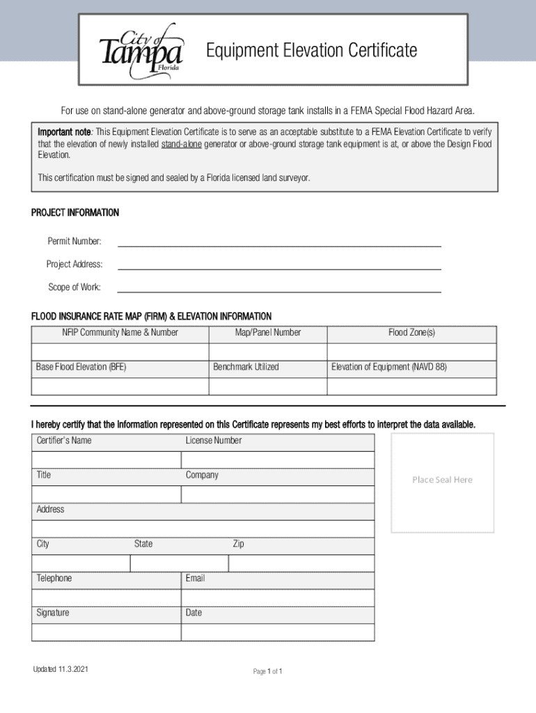 Fillable Online Equipment Elevation Certificate Fax Email Print - pdfFiller