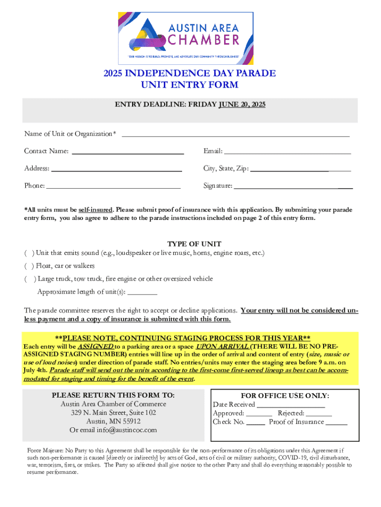 Fillable Online 2025 Independence Day Parade Entry Form Fax Email Print - pdfFiller