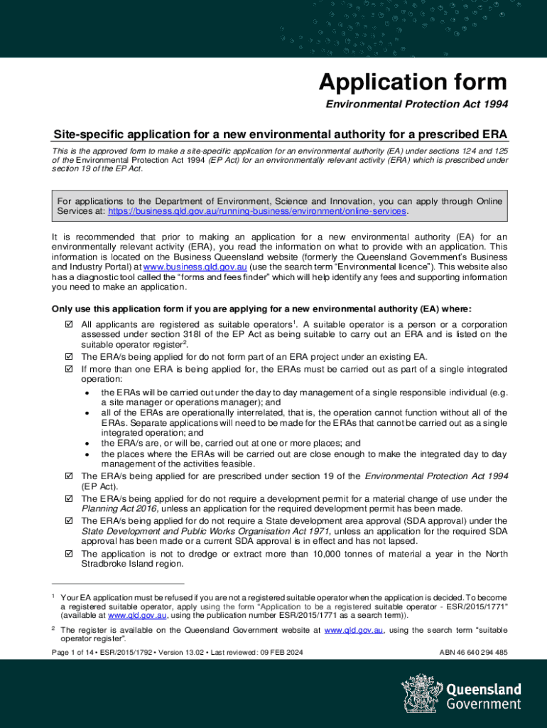 Fillable Online Site-specific Application for a New Environmental ...