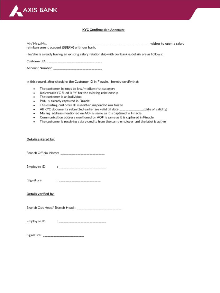 Fillable Online Kyc Confirmation for Salary Reimbursement Account Fax Email Print - pdfFiller