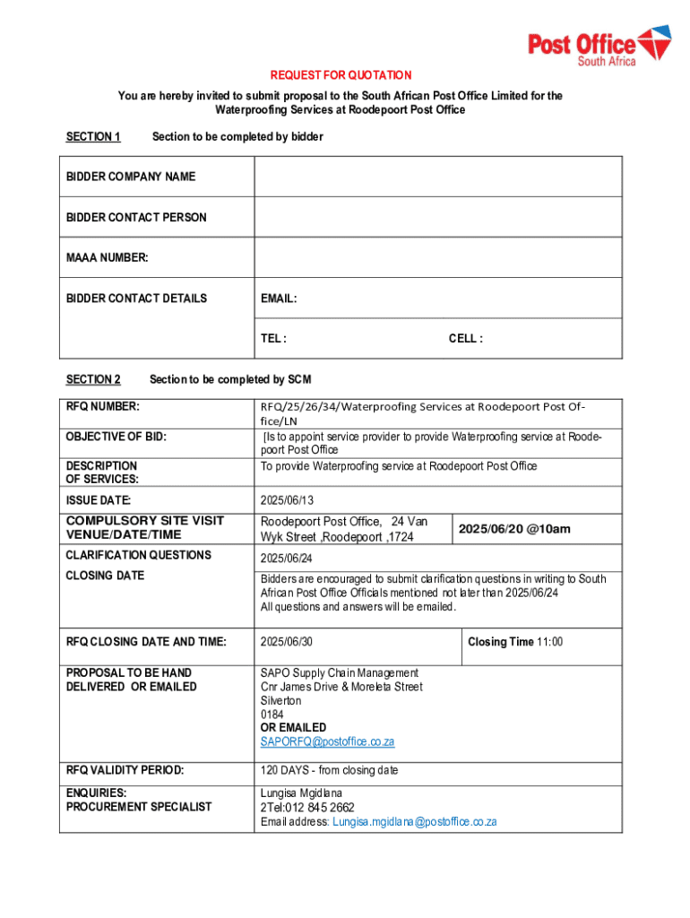 Fillable Online Request for Quotation for Waterproofing Services Fax Email Print - pdfFiller