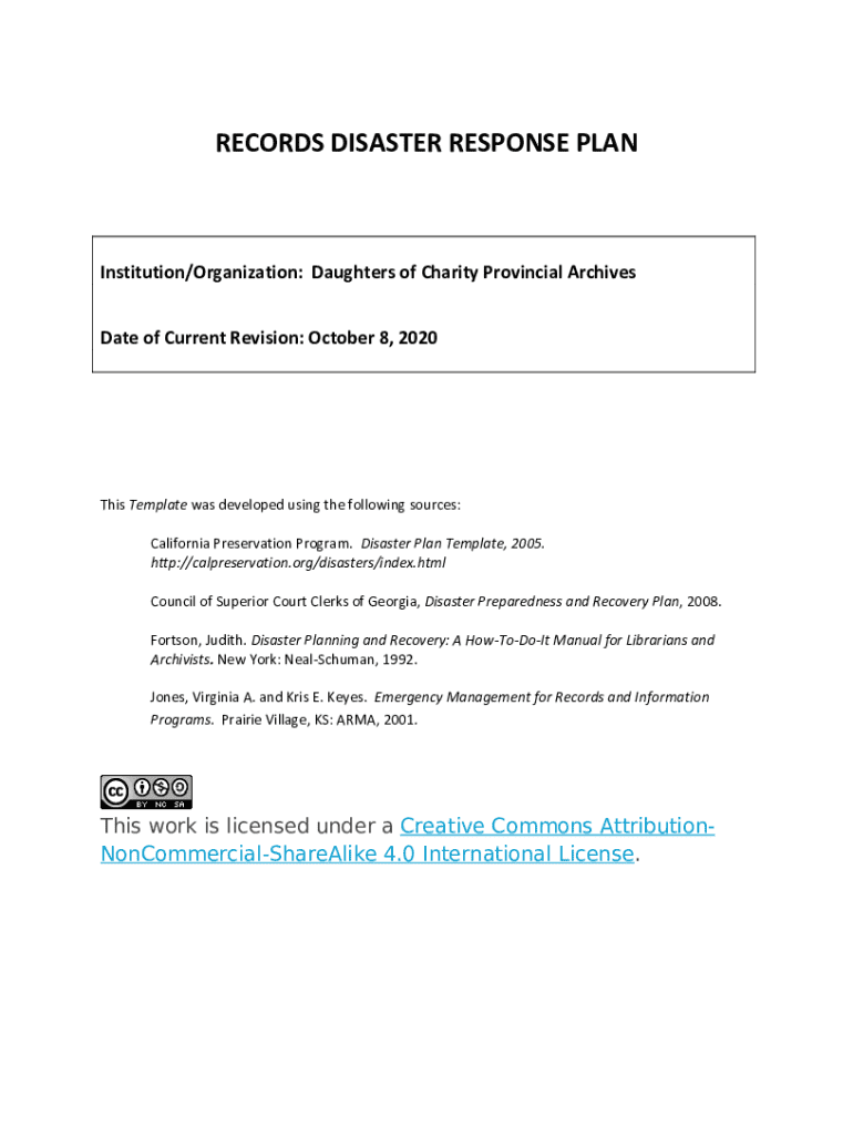 Fillable Online Daughters of Charity Provincial Archives Disaster Response Plan Fax Email Print ...