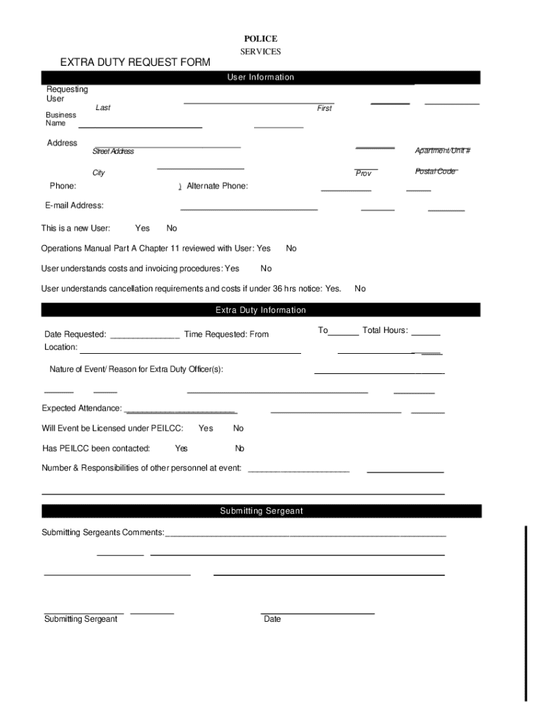 Fillable Online Extra Duty Request Form Fax Email Print - pdfFiller