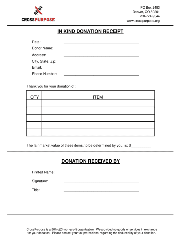 Fillable Online in Kind Donation Receipt Fax Email Print - pdfFiller