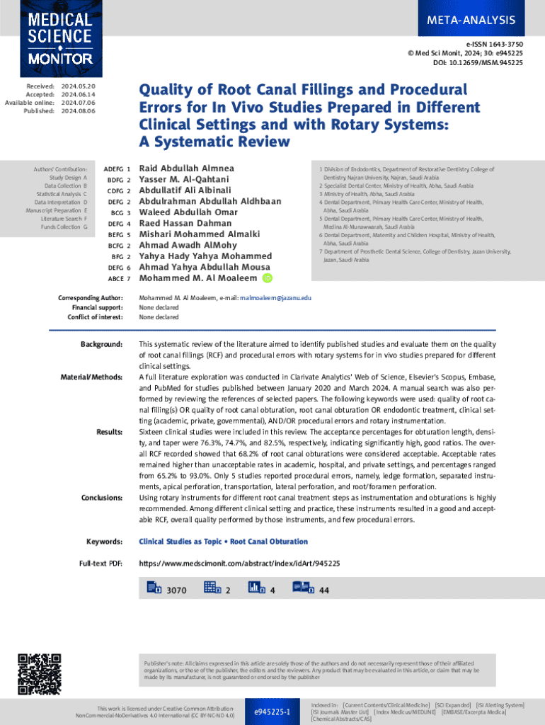 Fillable Online Quality of Root Canal Fillings and Procedural Errors ...