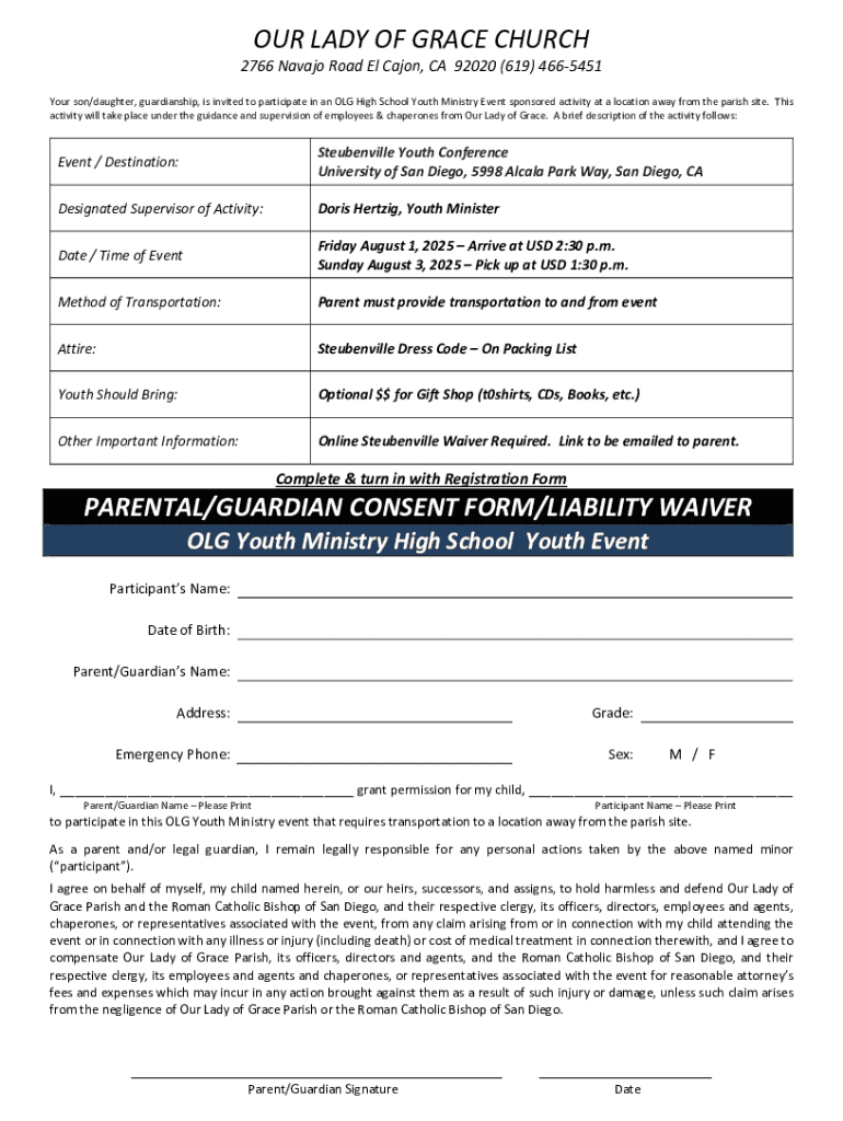 Fillable Online Olg Youth Ministry High School Youth Event Consent Fax ...