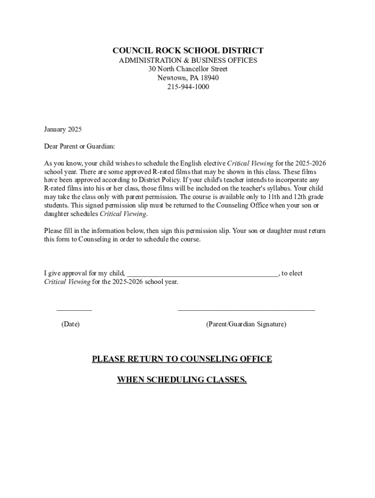 Fillable Online Critical Viewing Permission Slip Fax Email Print - pdfFiller