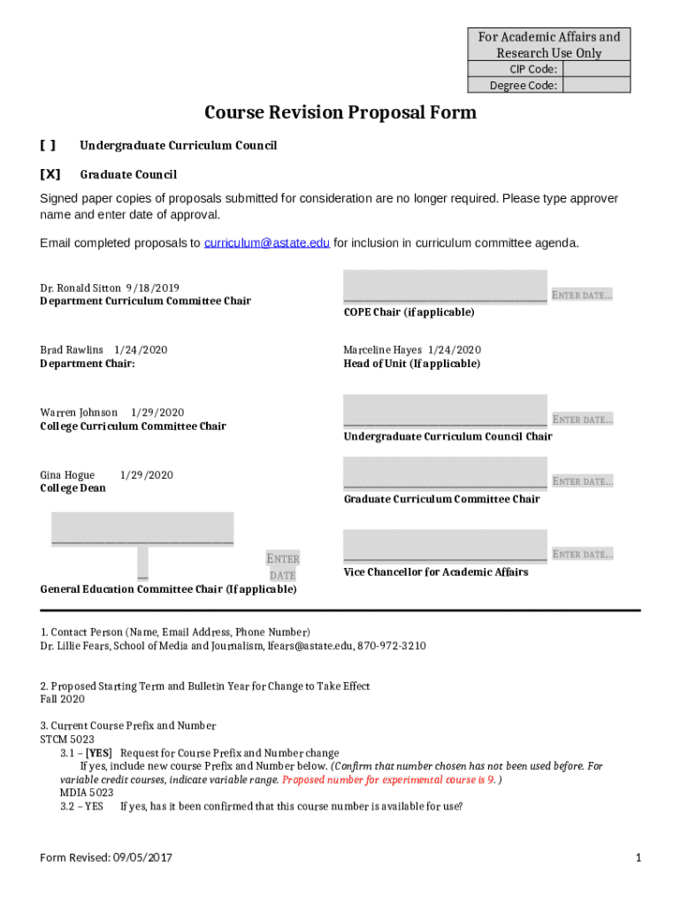 Course Revision Proposal Doc Template | pdfFiller
