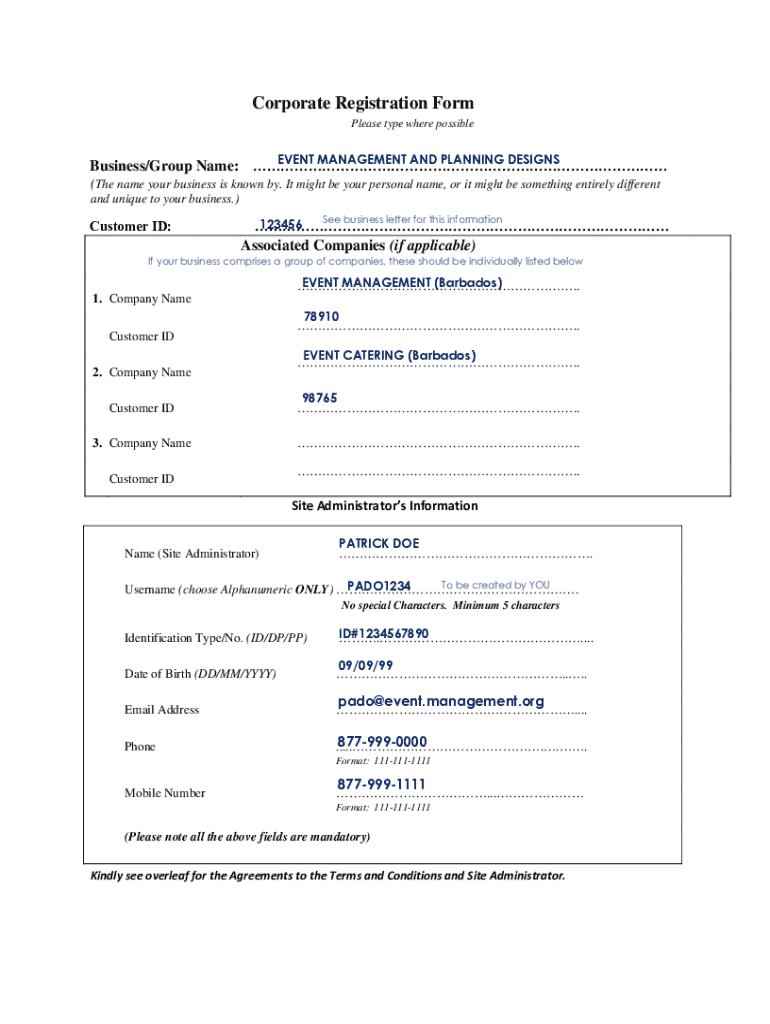 Fillable Online Corporate Registration Form Fax Email Print - pdfFiller