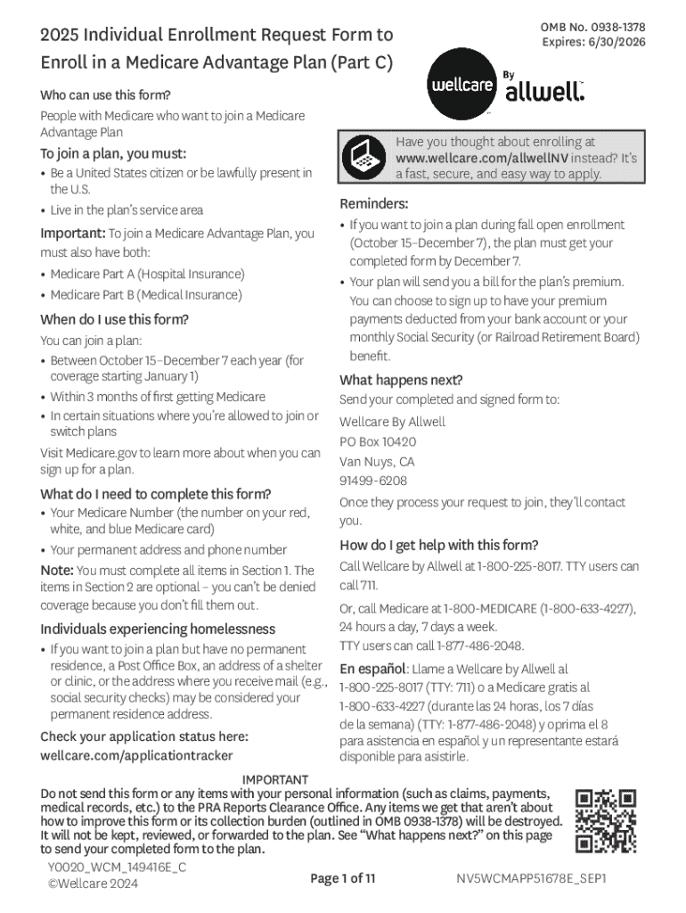 Fillable Online 2025 Individual Enrollment Request Form to Enroll in a Medicare Advantage Plan ...