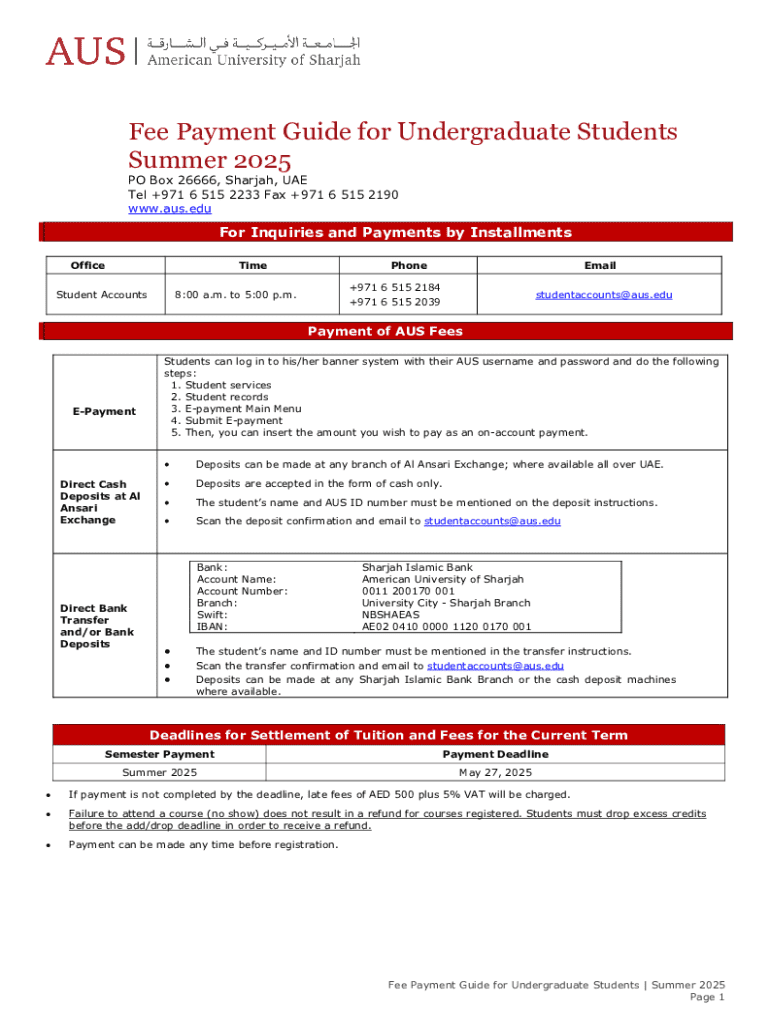 Fillable Online Fee Payment Guide for Undergraduate Students | Summer ...