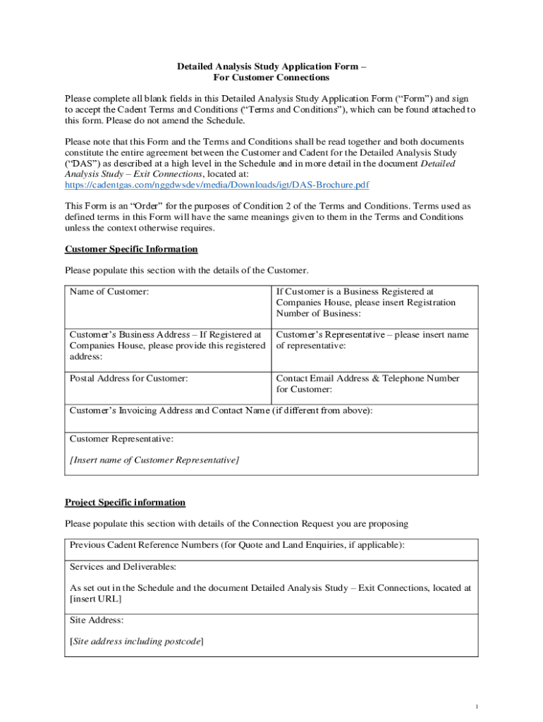 Fillable Online Detailed Analysis Study Application Form – for Customer Connections Fax Email ...