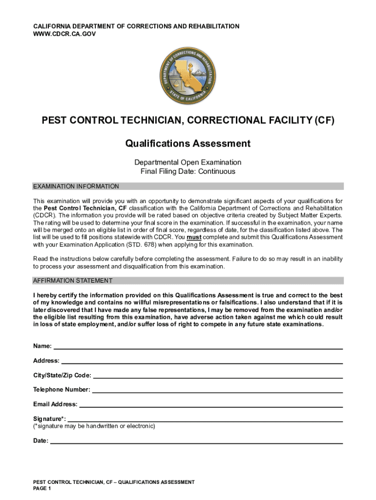 Fillable Online Pest Control Technician, Cf Qualifications Assessment Fax Email Print - pdfFiller