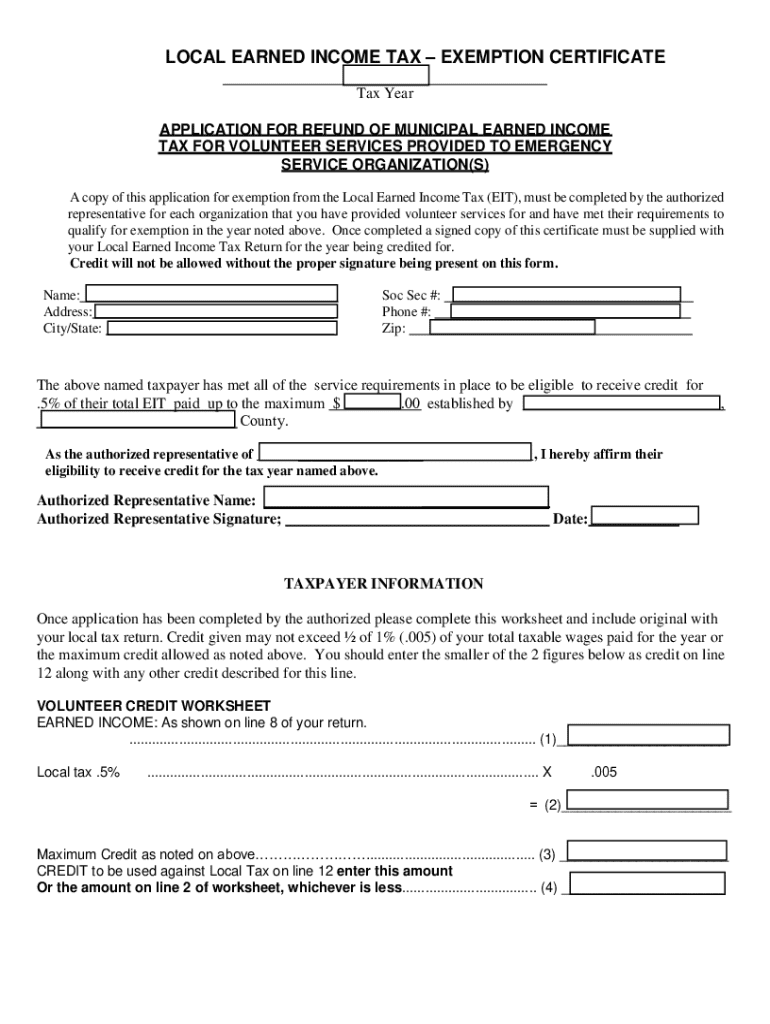 Fillable Online Application for Refund of Municipal Earned Income Tax ...