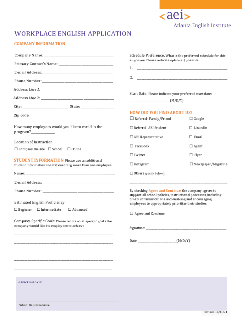 Fillable Online Workplace English Application Fax Email Print - pdfFiller
